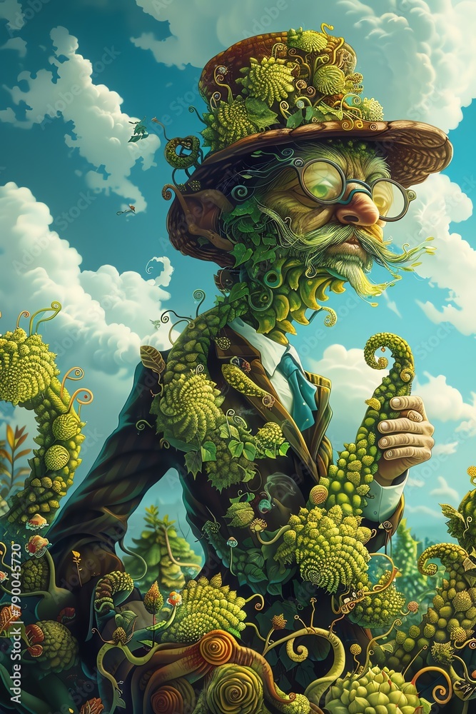 Whimsical botanist character in clipart tending to a garden of bizarre ...