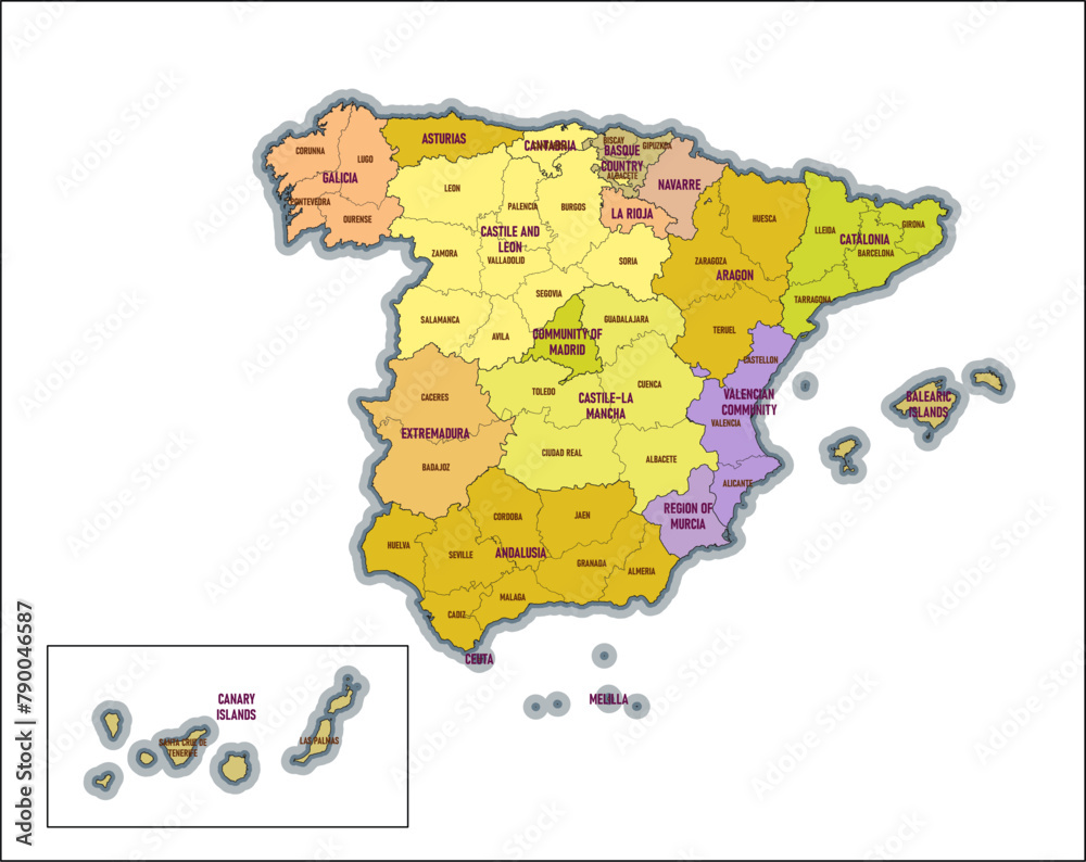 Administrative map of Spain Stock Vector | Adobe Stock