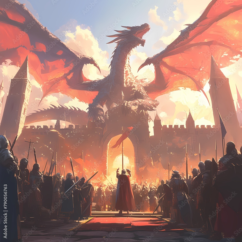 Epic Fantasy Royal Ceremony: Ancient King Crowned by Majestic Dragon ...