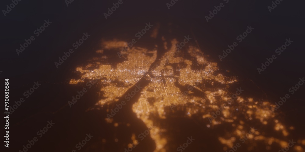 Street lights map of Khartoum and Omdurman (Sudan) with tilt-shift ...