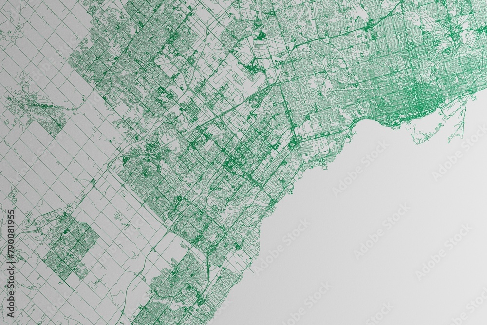 Map of the streets of Mississauga (Canada) made with green lines on ...