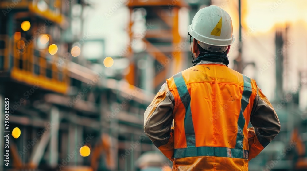 engineer standing amidst a construction site, their helmet and safety ...