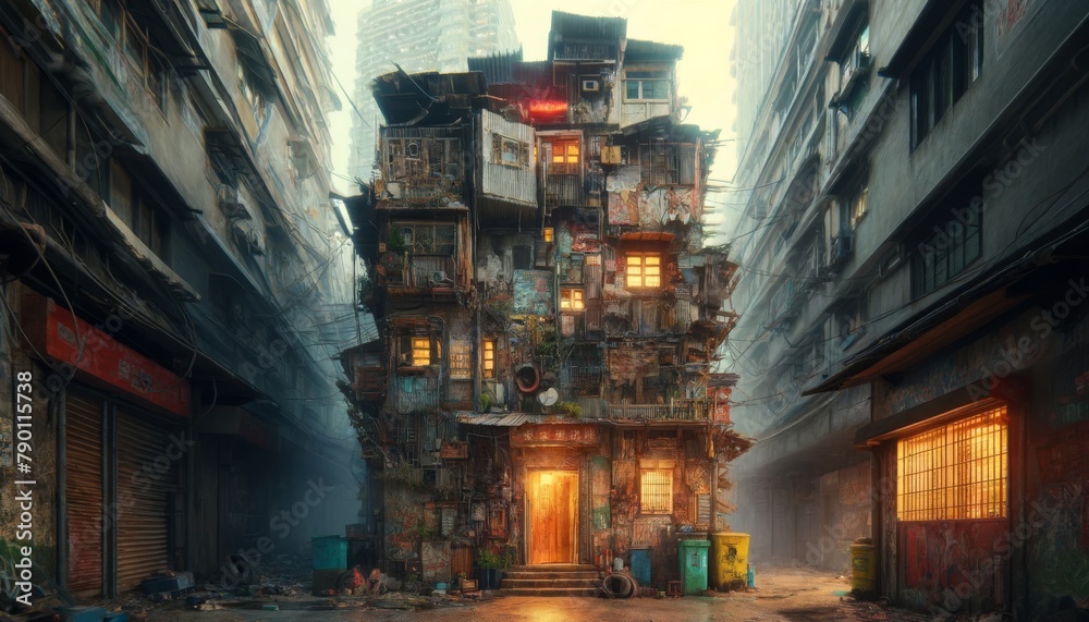 CYBERPUNK HOUSE IN SLUMS - Variation 4 AI GENERATED IMAGES Stock Photo ...