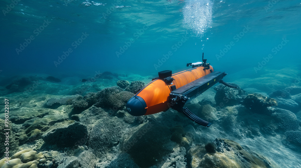 The engineer conducts field trials of an autonomous underwater vehicle ...
