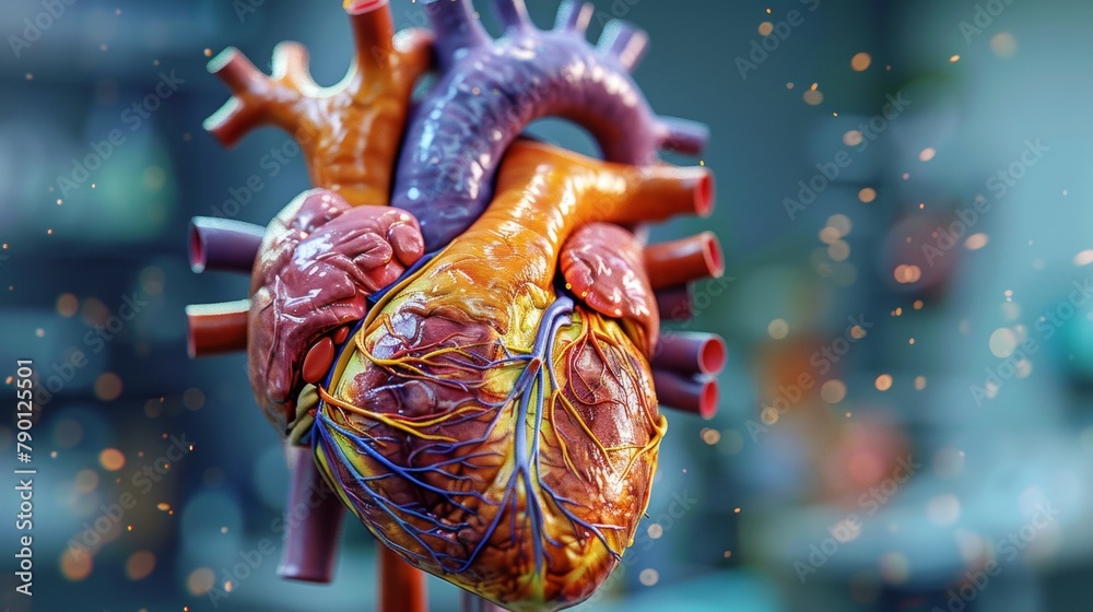 A hyper-realistic model of the human heart, showcasing detailed anatomy ...