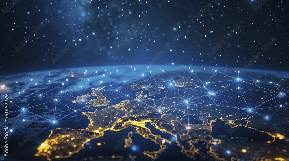 The mesmerizing night sky above Europe showcases EU symbols woven into ...