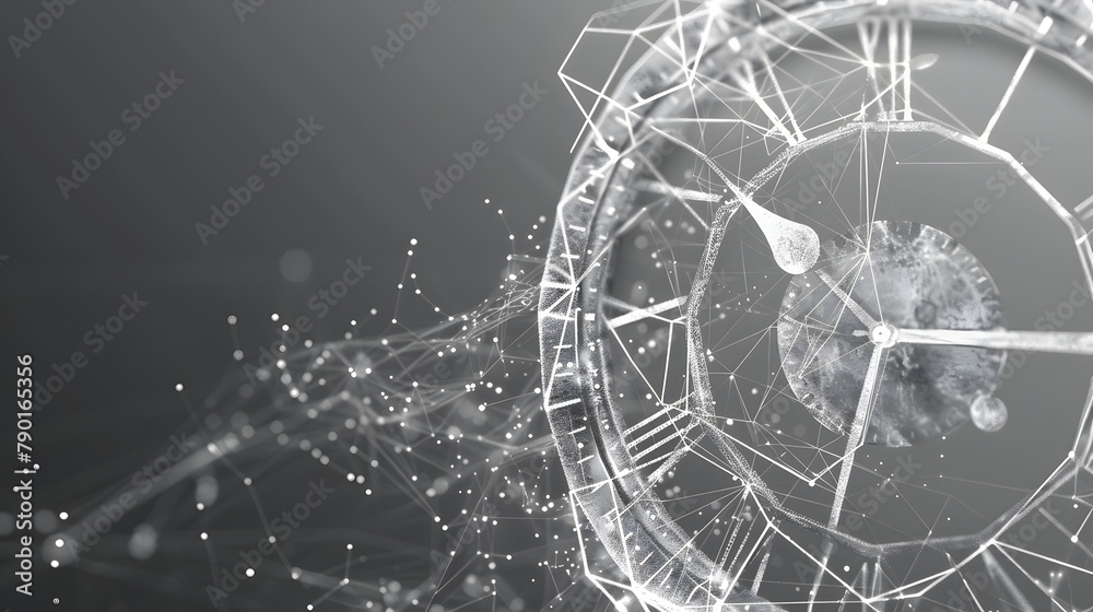 Clock concept made of low poly wireframe on a grey background. Clocks ...
