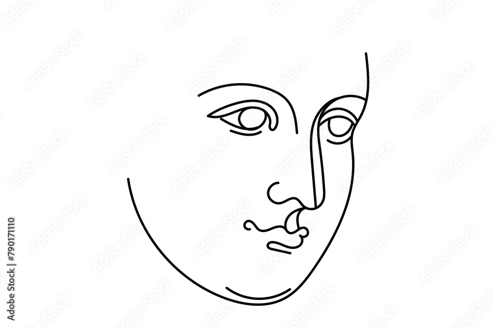 Line Art Antique Woman Portrait. Simple Elegant Outline Female Face ...