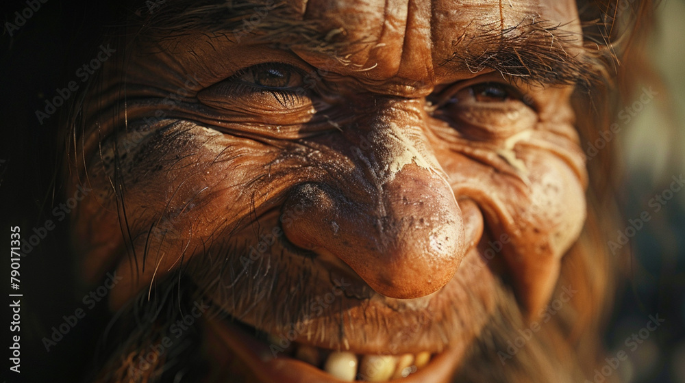 Neanderthal face. Extinct species. One of the ancestors of Homo sapiens ...