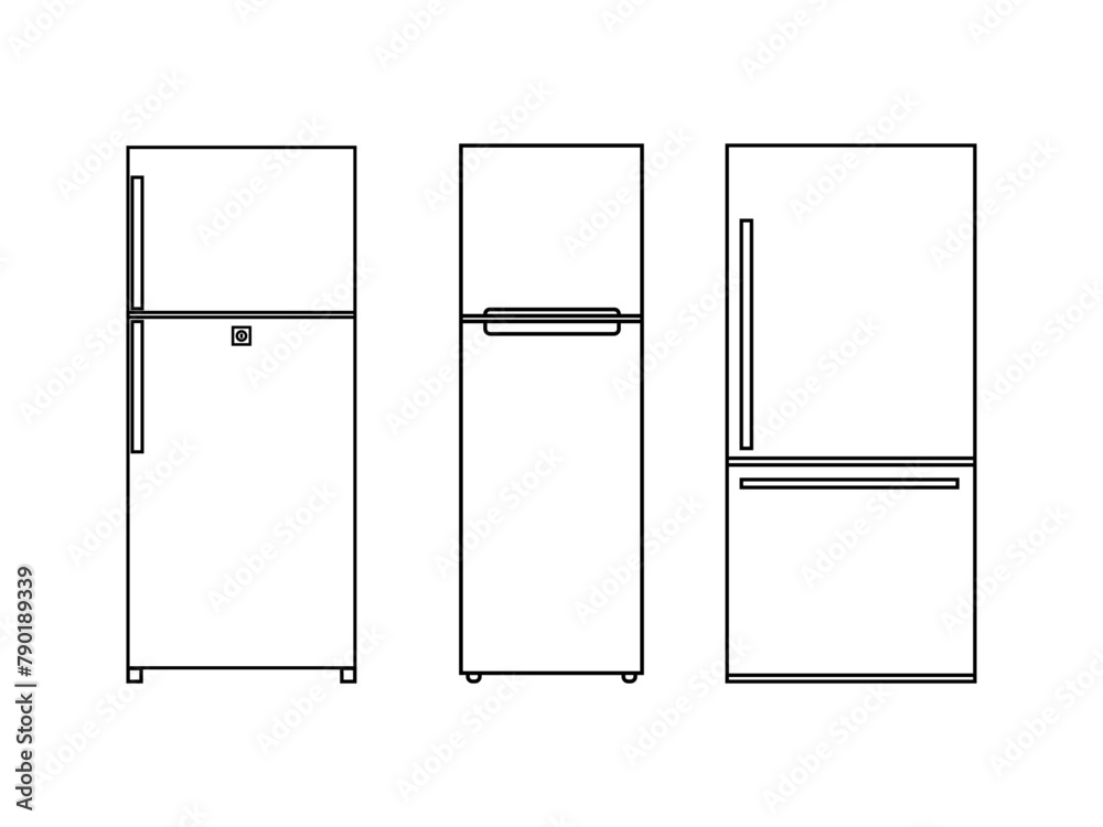 Refrigerator outline. Set of refrigerator, freezer, outline vector ...
