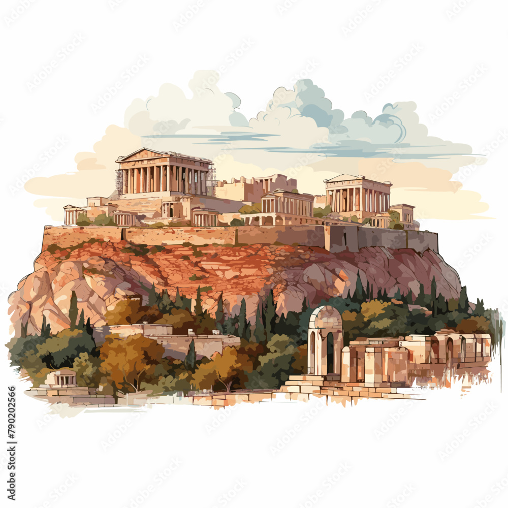 Acropolis hand-drawn comic illustration. Acropolis. Vector doodle style ...