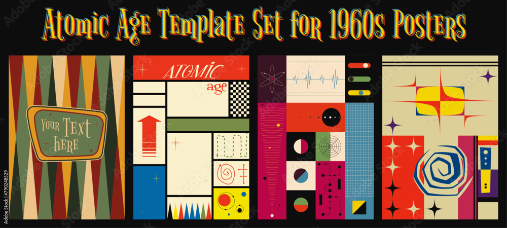 Atomic Age Template Set for 1960s Party, Event Posters. Mid Century ...