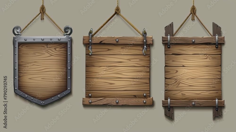 Signboards with wooden texture, banner label for a bar saloon in a ...