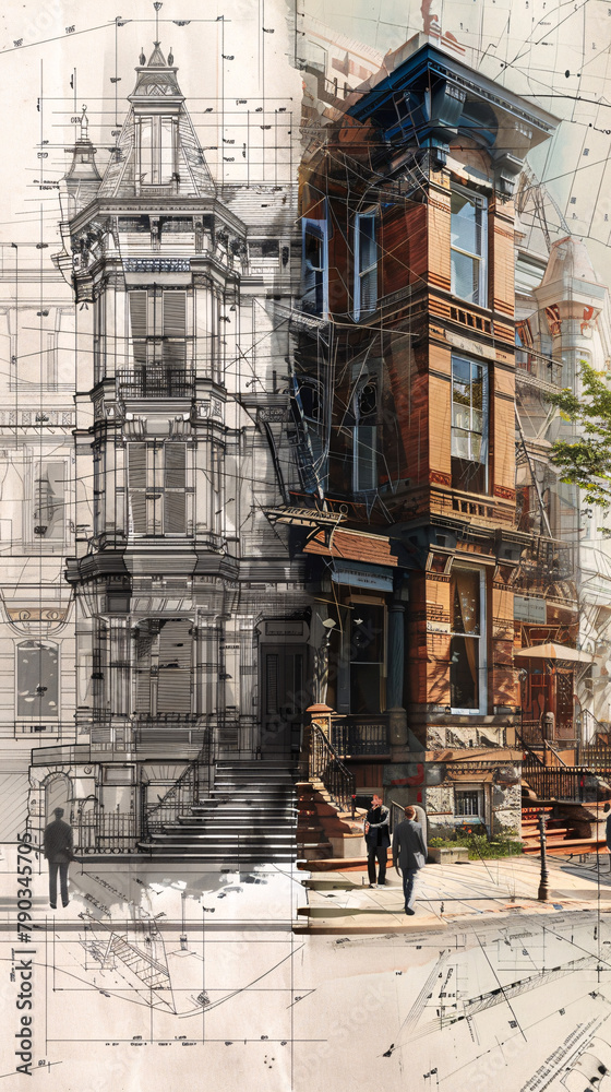 Victorian Architectural Blueprint to Reality Transition, Evolution of Victorian Townhouse from ...