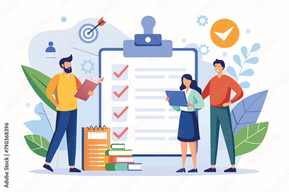 Business People Reviewing a Checklist, business people study rule lists ...