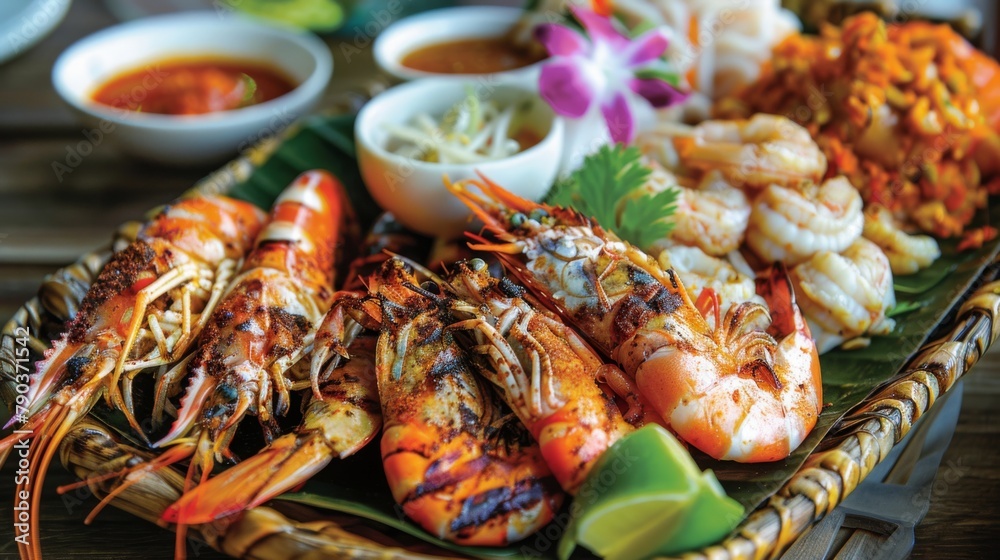 Thai seafood extravaganza: A seafood platter showcases an assortment of ...