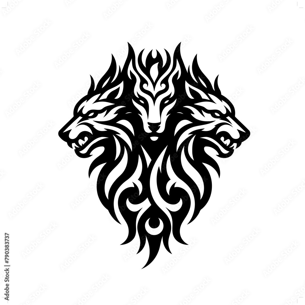 cerberus; mythology creature in modern tribal tattoo, abstract line art ...