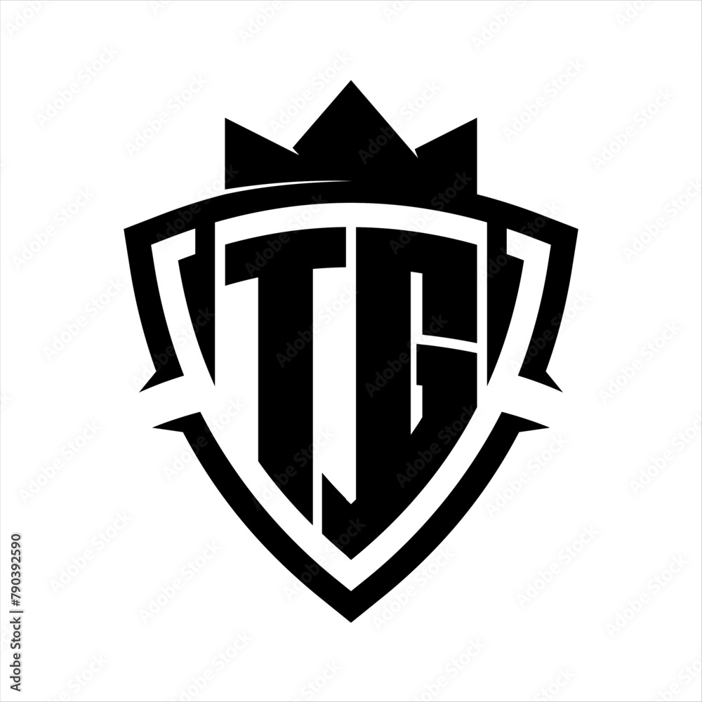 TG Letter bold monogram triangle curve shield shape with crown black ...