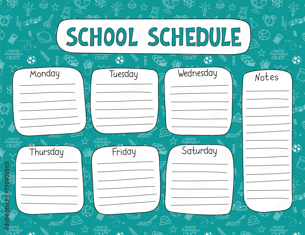 School Schedule vector template printable US Letter size. Weekly class ...