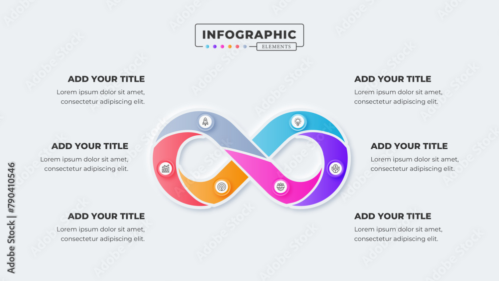 Vector process infinity infographic presentation design template with 6 ...