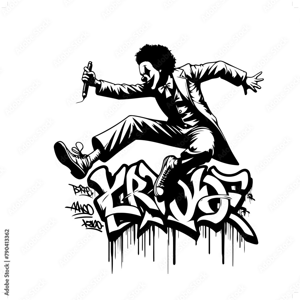clow silhouette, people in graffiti tag, hip hop, street art typography ...