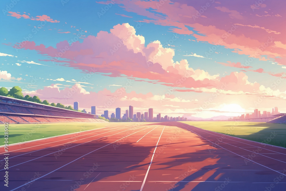 Running track during the day. Without people. In anime style Stock ...
