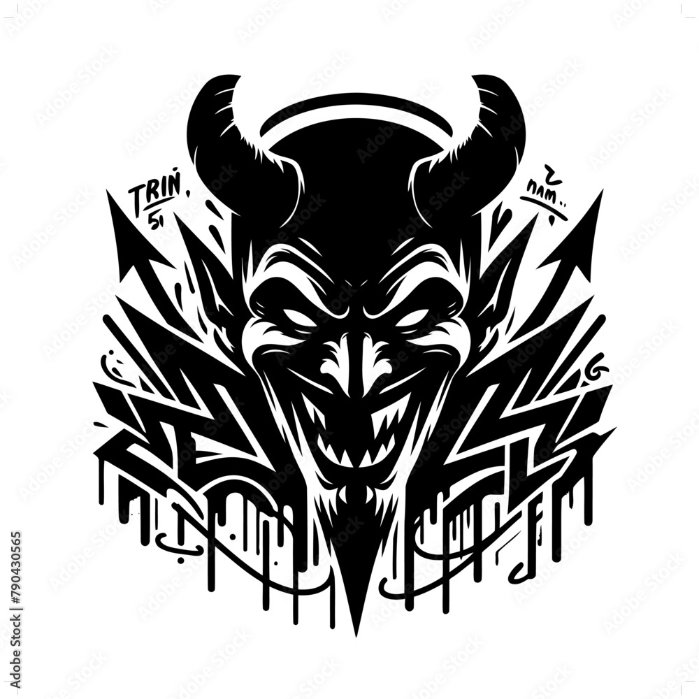 devil lucifer; satan silhouette, horror character in graffiti tag, hip ...