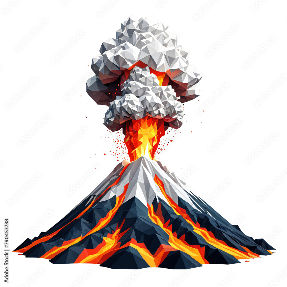 Geometric Low Poly Volcano Eruption Illustration, Transparent ...
