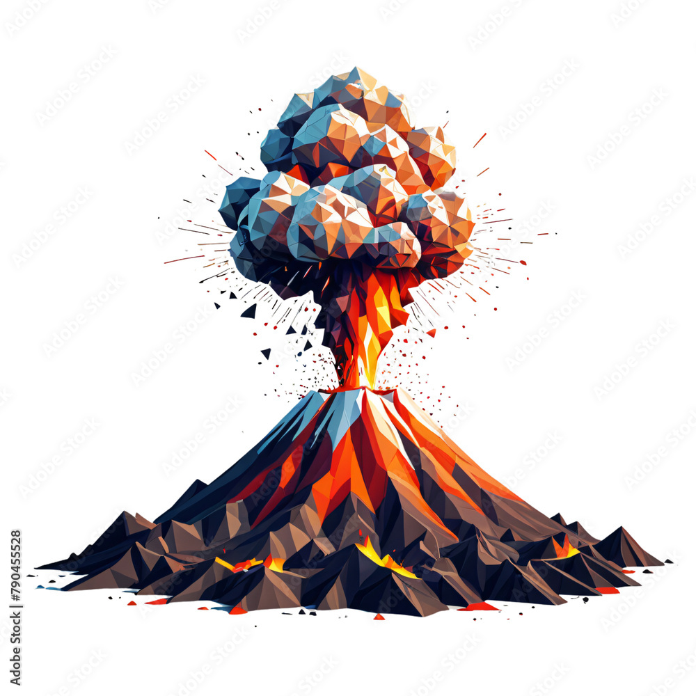 Geometric Low Poly Volcano Eruption Illustration, Transparent ...