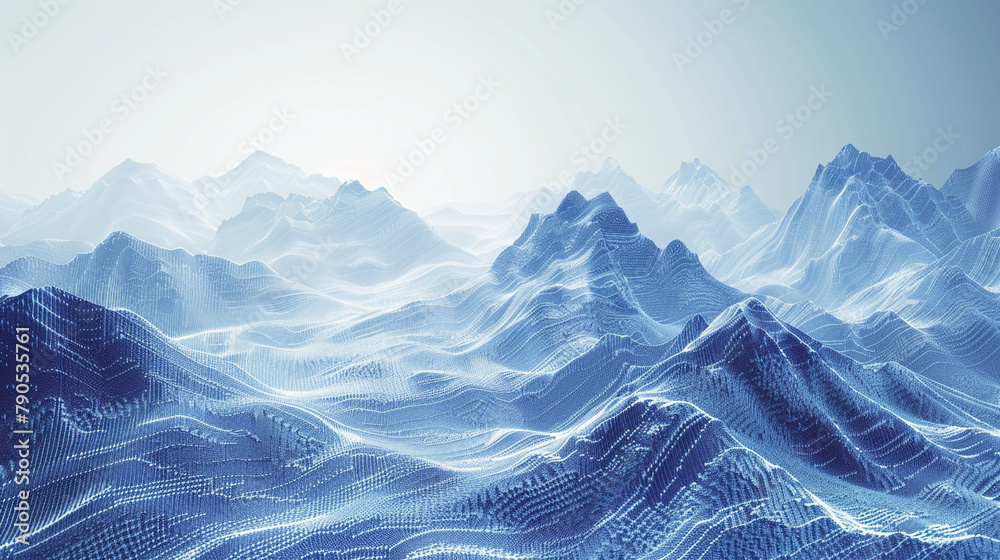 Visualization of a virtual reality landscape, where digital mountains ...