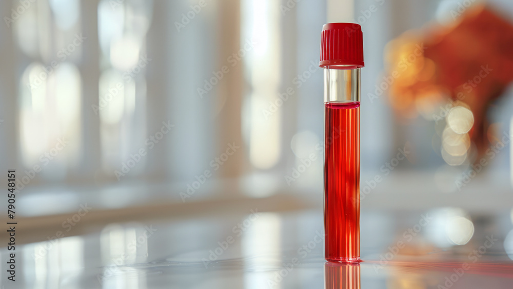 Blood testing depicted with a single vial, the color intensity ...