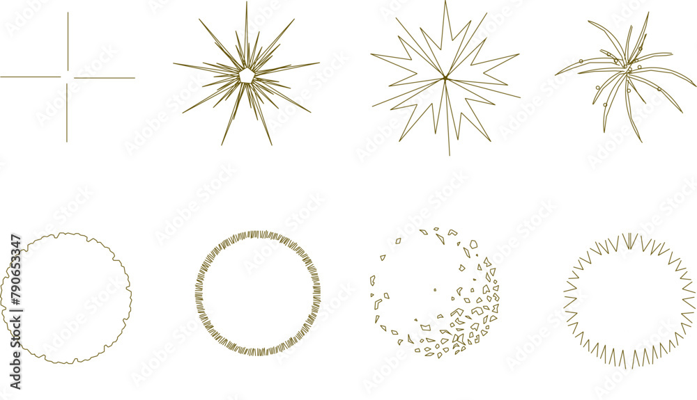 Vector sketch illustration of the design of trees and plants with ...