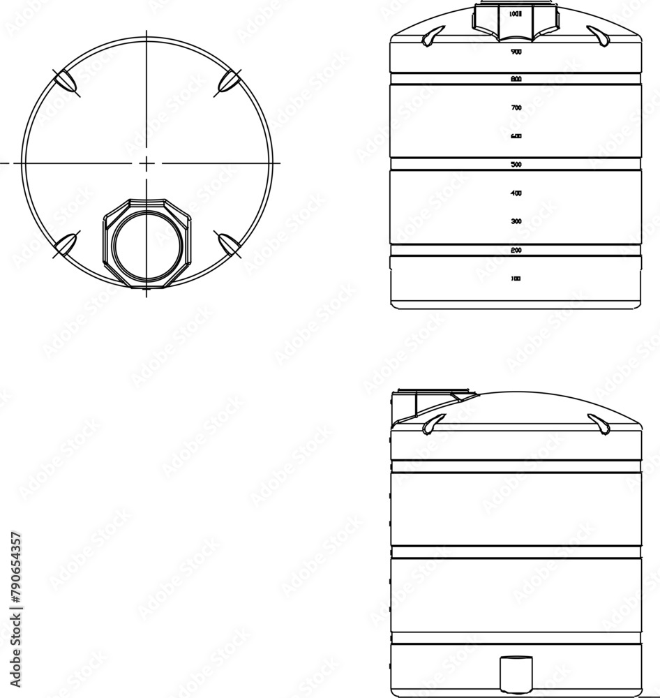 Vector sketch illustration of water tank design looking from various ...