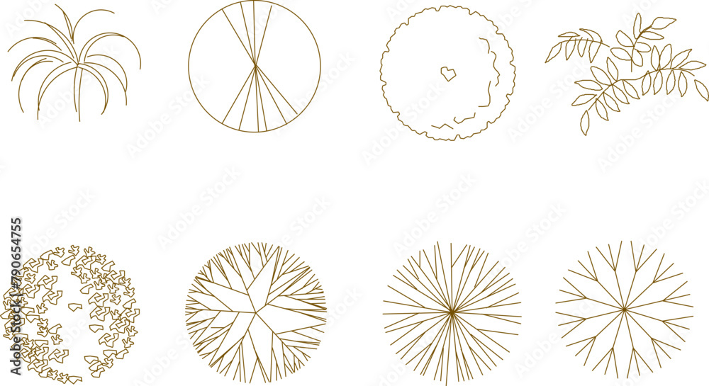 Vector sketch illustration of the design of trees and plants with ...