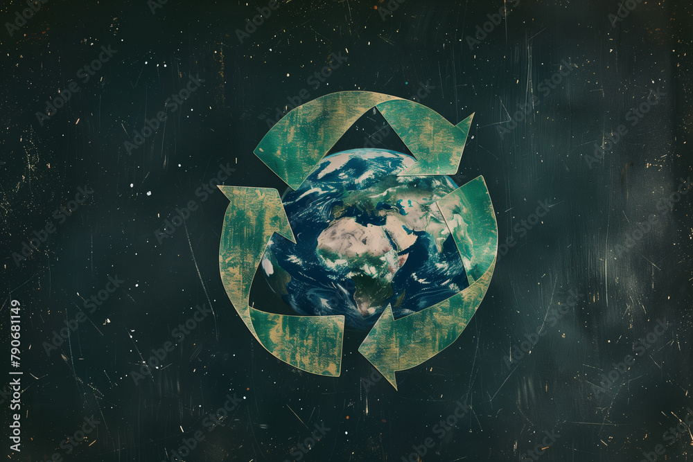 Global Recycling Concept. Recycling symbol overlaying Earth from space ...