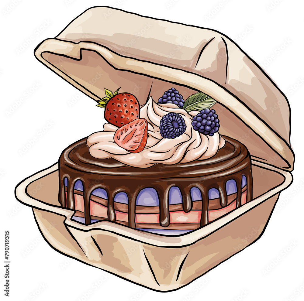 Bento mini box cake. packed in a box. Cartoon cliparts isolated on ...