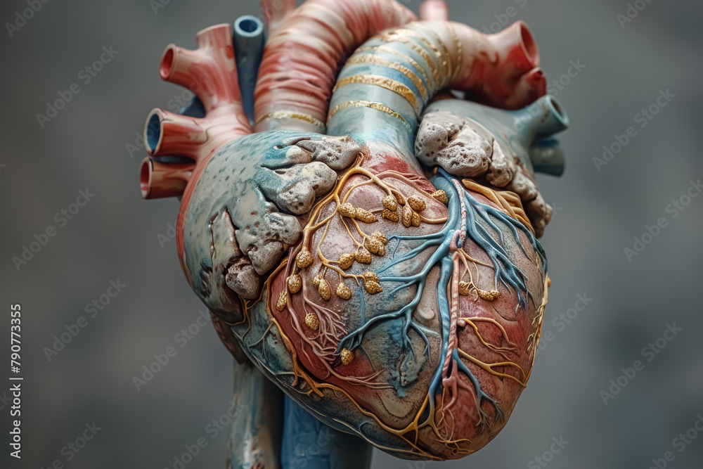 detailed human heart model showing veins, arteries, and internal ...