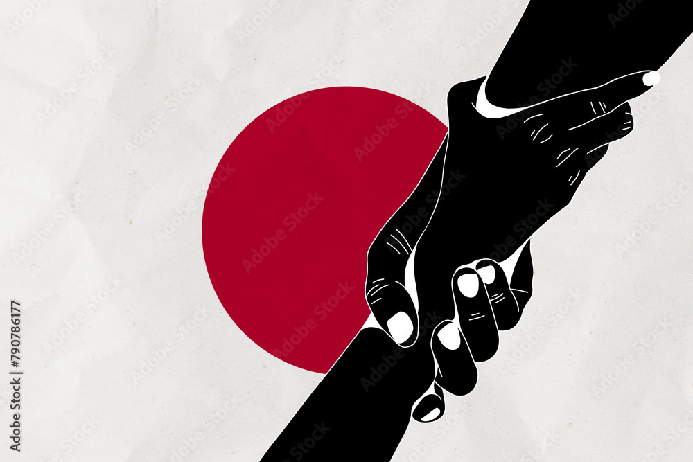 Helping hand against the Japan flag. The concept of support. Two hands ...