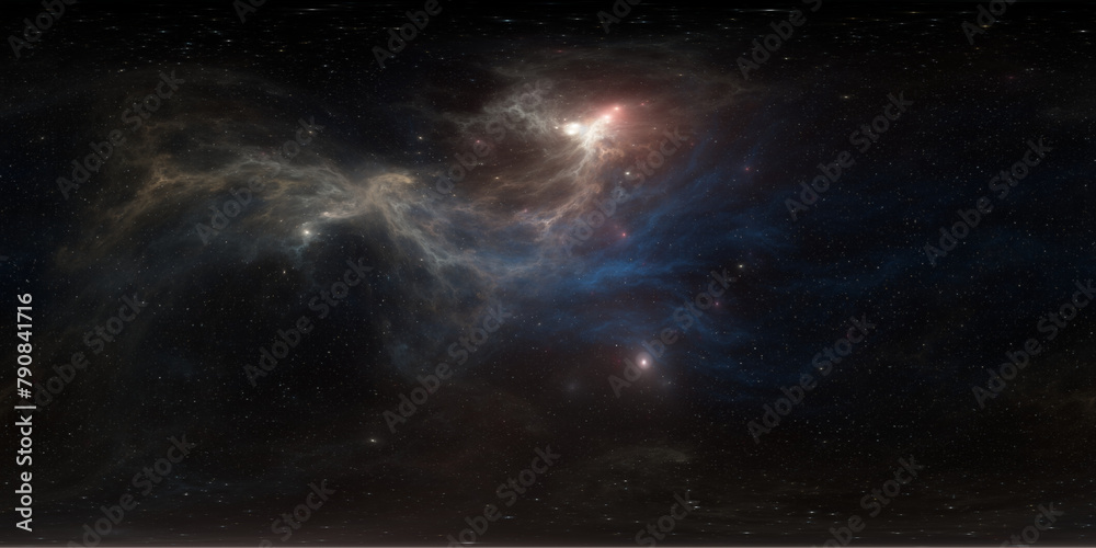 360 degree space background with nebula and stars, equirectangular ...