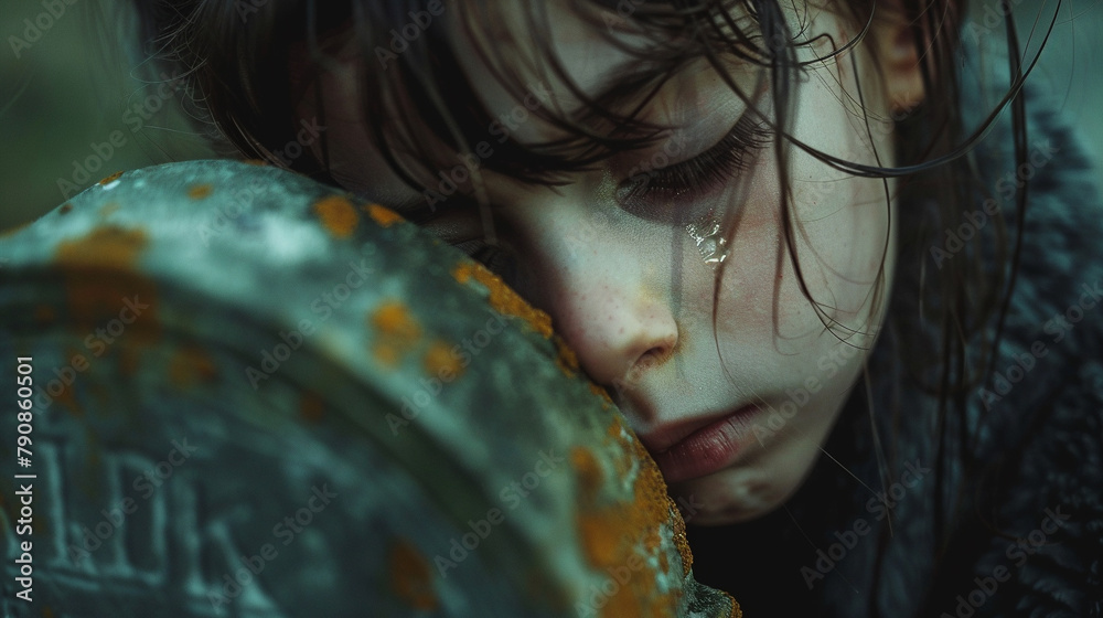 Sad alone emotional grief funeral crying girl daughter kid child ...