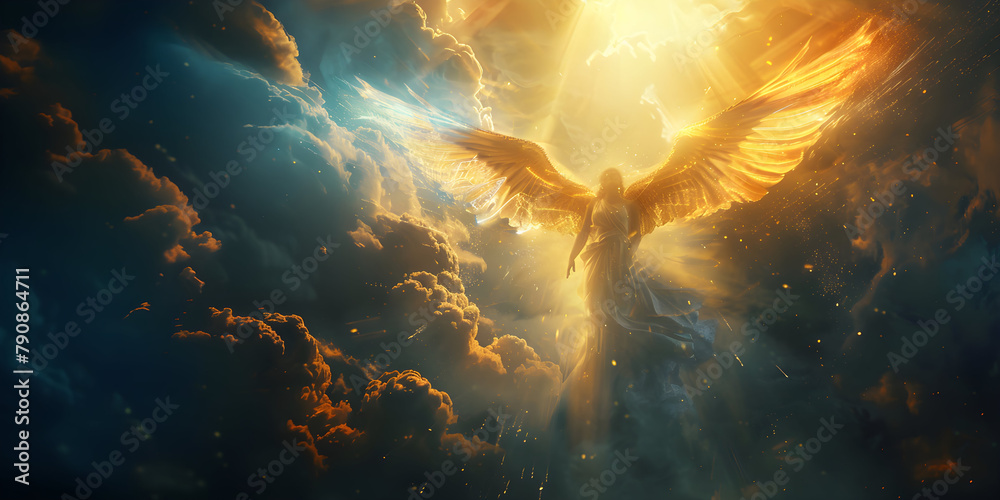 Angel mythology, abstract oil painting of a beautiful, mighty flying ...