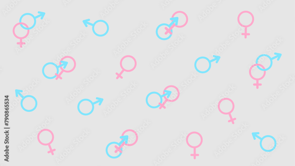 Gender symbols background. Blue male symbols and pink female symbols on ...