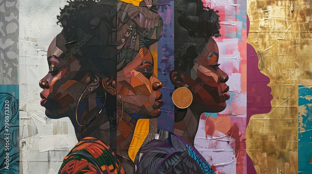 African-American women in a colorful clothes, banner for black history ...