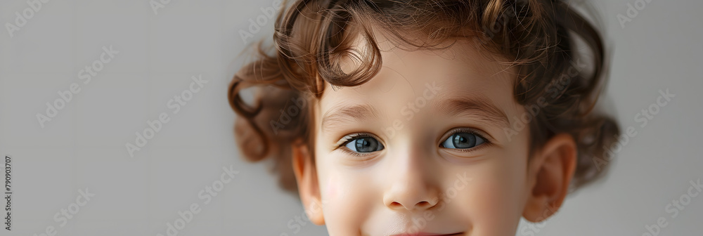 Cute young child with prominent protruding ears on a light background ...
