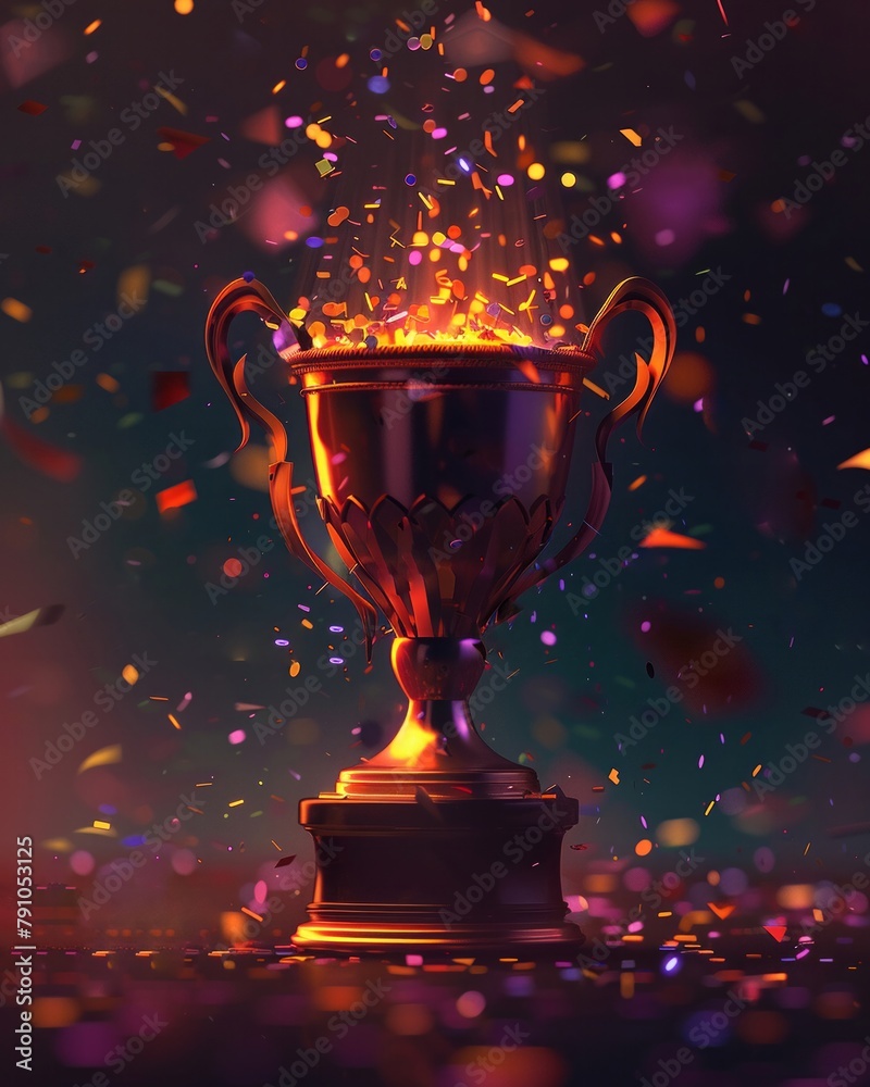 Glowing trophy in the spotlight, symbolizing achievement and ...