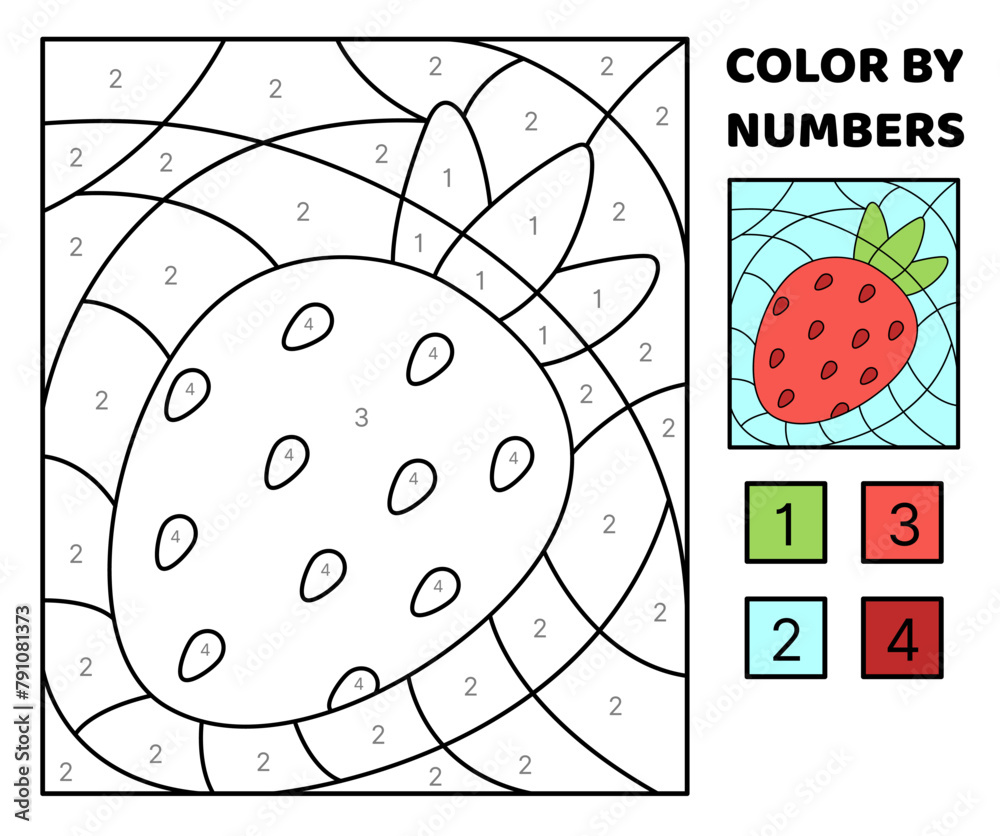 Color by number. Strawberry. Big red strawberry. Coloring page. Game ...