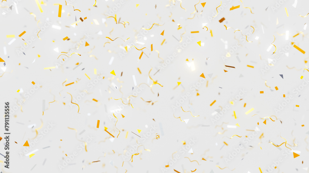 Golden flickering confetti party popper falling on light background の ...