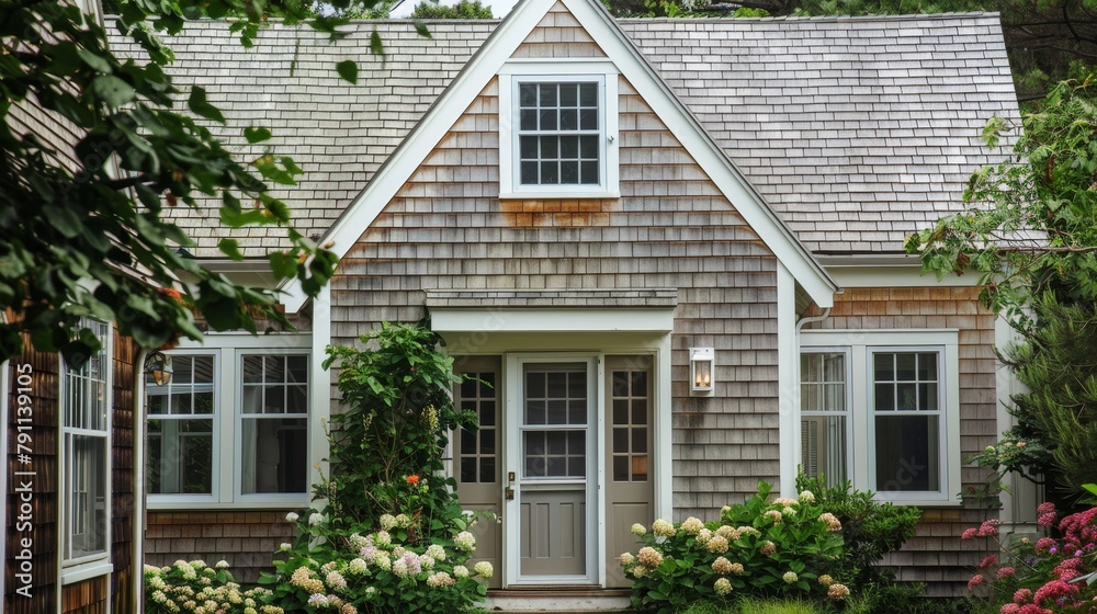 Cape Cod cottages with shingle siding AI generated illustration Stock ...
