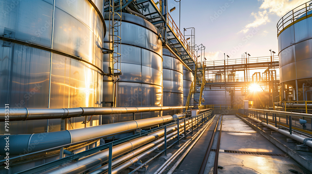 Large insulated tanks used for thermal energy storage at an industrial ...