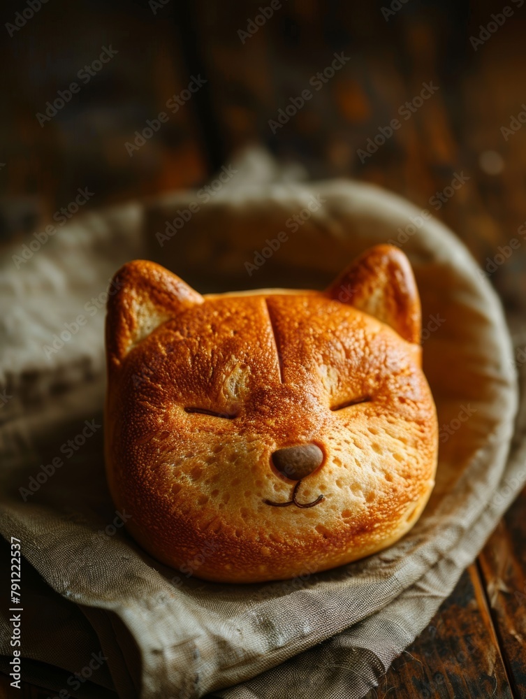 Bread shaped like a Shiba Inu, in the real photography style, for a ...